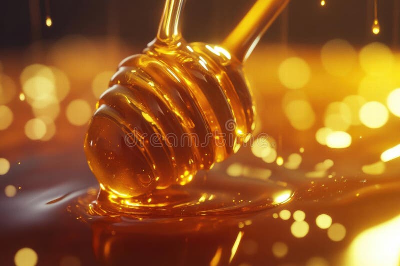Golden Honey Dripping from Dipper, Close-Up Stock Photo - Image of ...