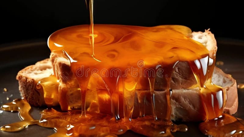 Golden Honey Dripping Onto Slices of Bread Stock Video - Video of ...