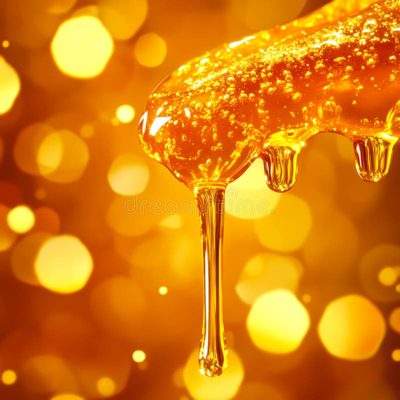 Golden Honey Dripping with Sparkling Bokeh Background Stock ...