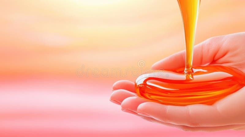 Golden Honey Flows Smoothly into an Open Hand Against a Warm, Soft ...