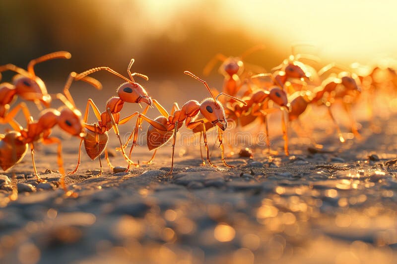 Golden Hour Ant Parade stock illustration. Illustration of foraging ...