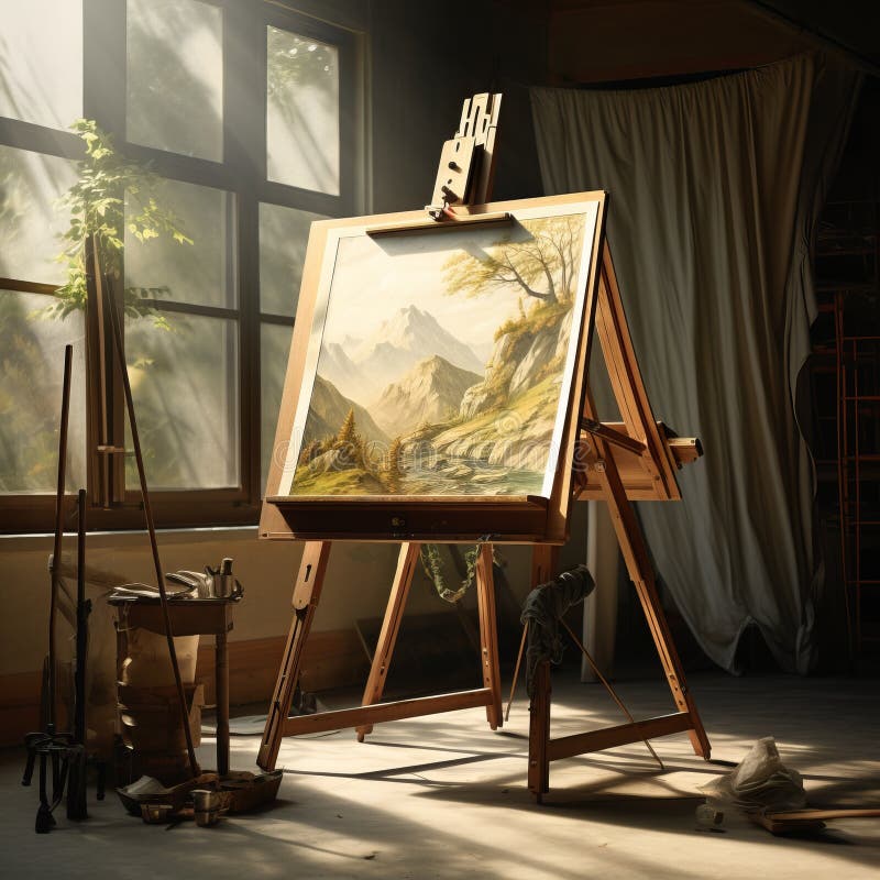 Golden Hour: an Artist S Easel with Unfinished Masterpiece Stock ...