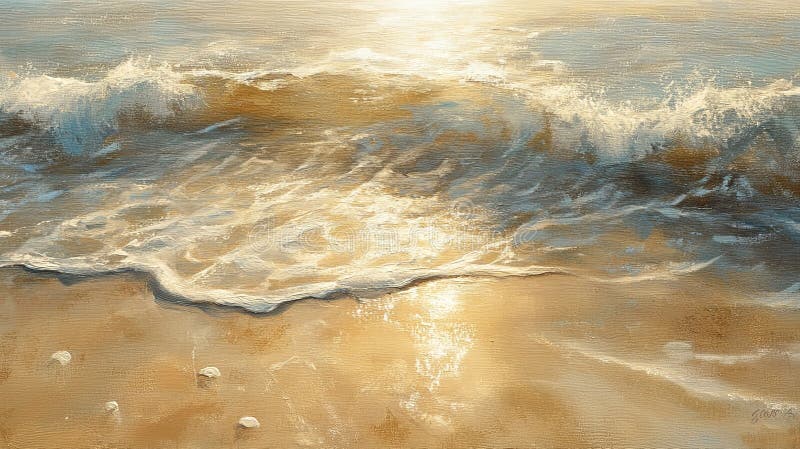 Golden Hour on the Beach with Gentle Waves. Stock Photo - Image of ...