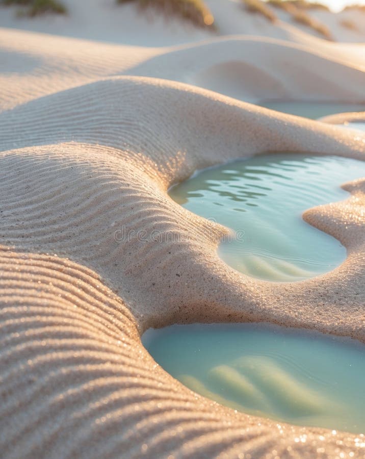 Golden Hour Beach Sand Texture with Tide Pools Stock Image - Image of ...