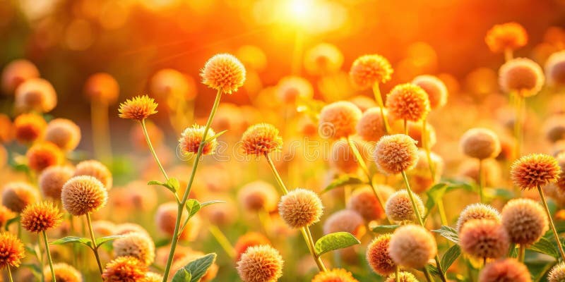 Golden Hour Bloom a Field of Soft, Round Flowers Basking in the Warm ...