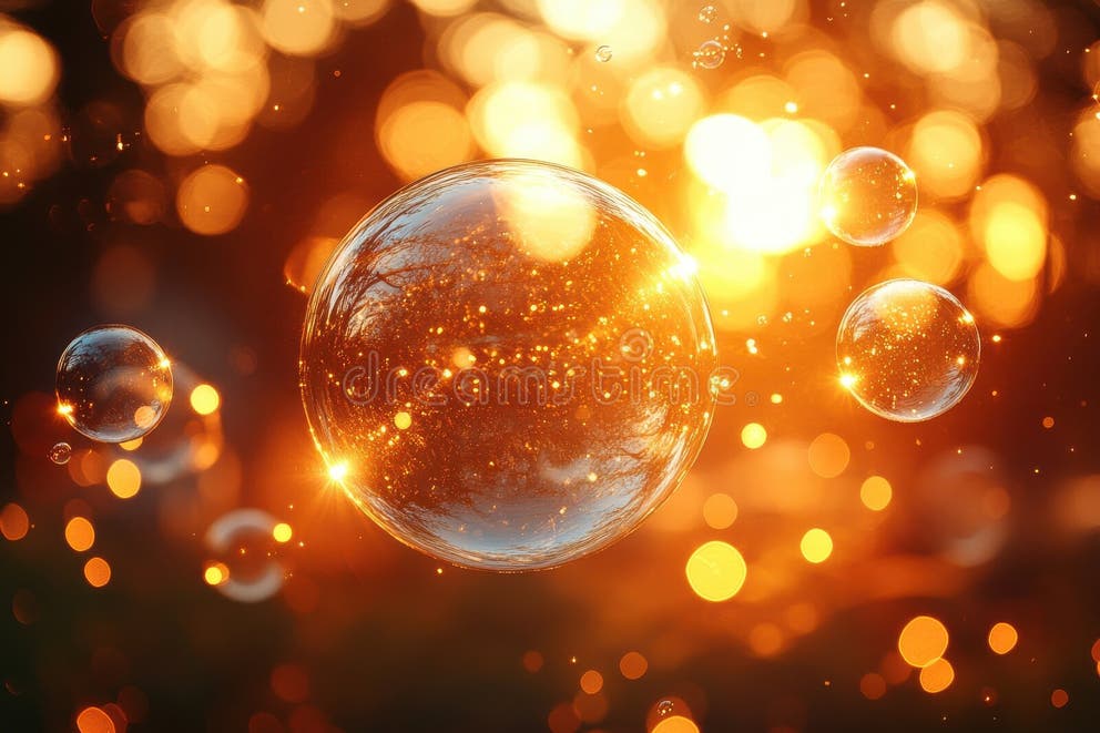 Golden Hour Bubbles Floating in Sparkling Sunlight Abstract Background ...