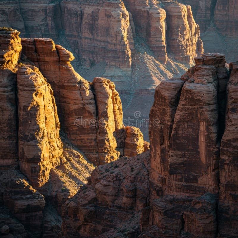 Golden Hour Canyon Rock Formations Stock Illustration - Illustration of ...