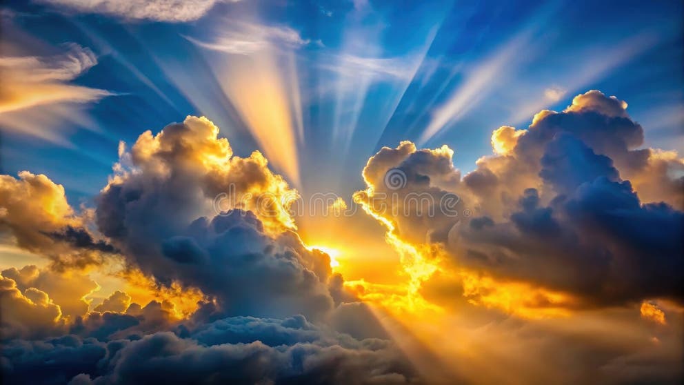 Golden Hour Celestial Burst Dramatic Clouds and Sunbeams at Sunset ...