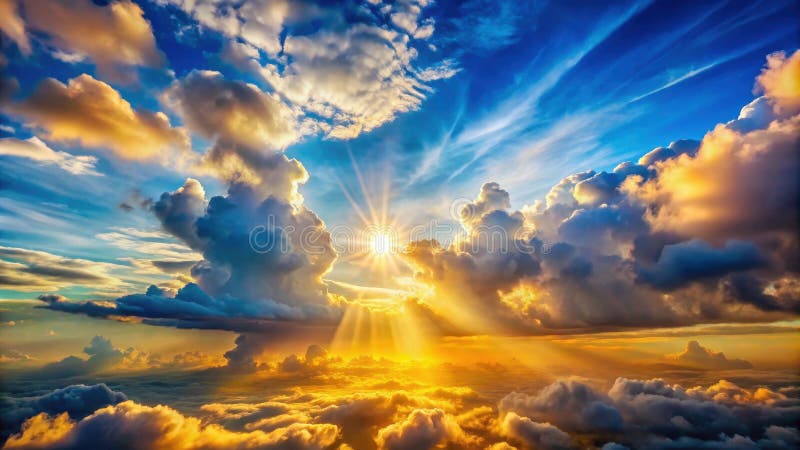 Golden Hour Celestial Panorama Sunbeams Pierce Dramatic Cloudscape ...