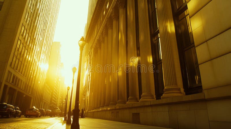 Golden Hour City Street Scene with Sunlight Rays Stock Illustration ...