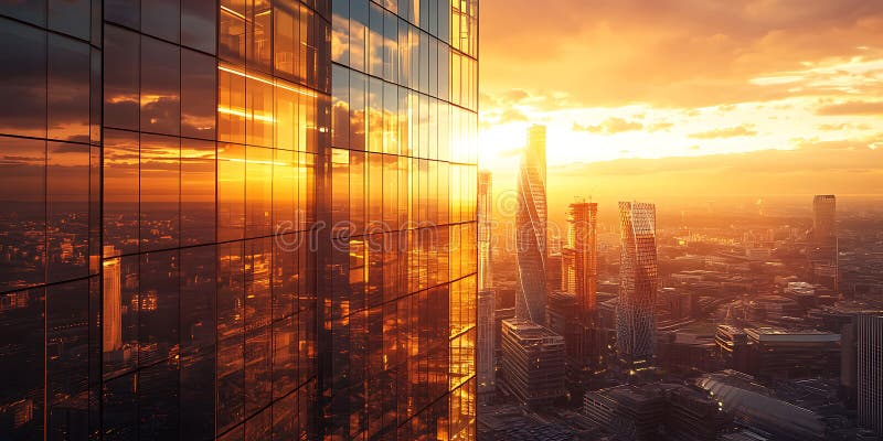 Golden Hour Cityscape Stunning Sunset View from a Skyscraper Stock ...