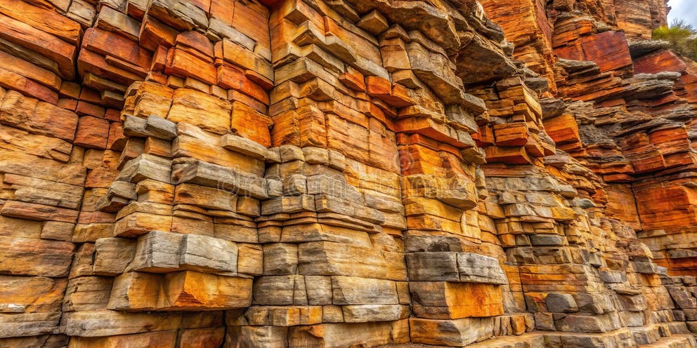 Golden Hour Cliffside Blocky Sandstone Texture Stock Illustration ...