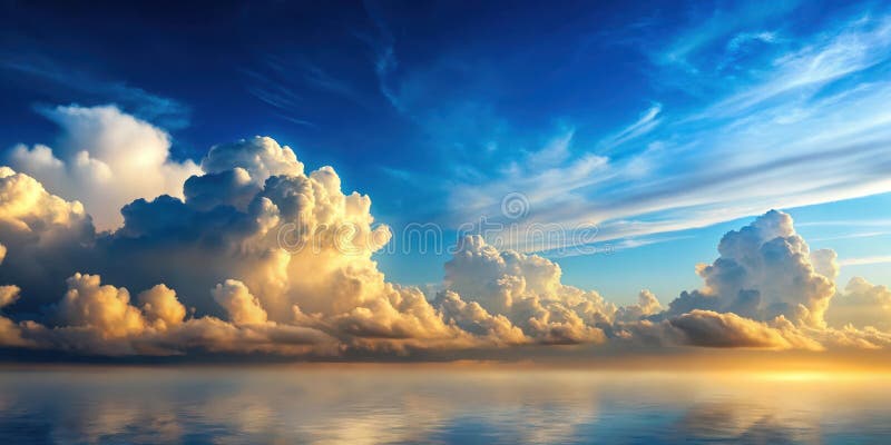Golden Hour Cloudscape Over a Tranquil Ocean at Sunset. Generative AI ...
