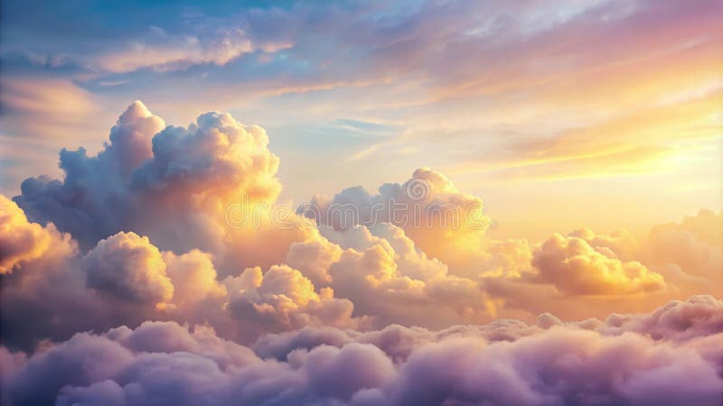 Golden Hour Cloudscape a Serene Aerial View of Cumulus Clouds ...