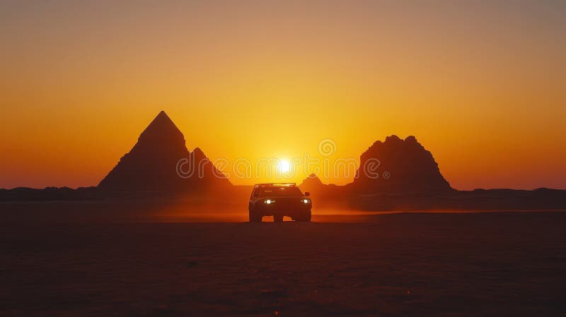 Golden Hour Desert Drive an SUV Adenture at Sunset, Under Ancient ...
