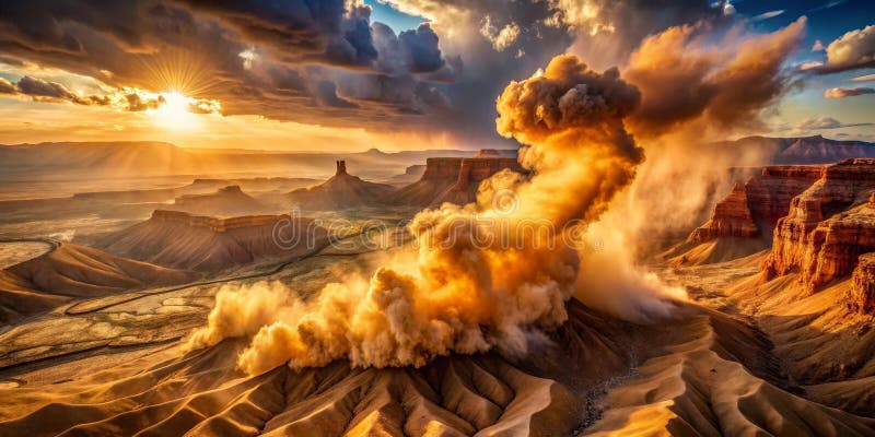 Golden Hour Dust Storm Exploding Across a Dramatic Canyon Landscape ...