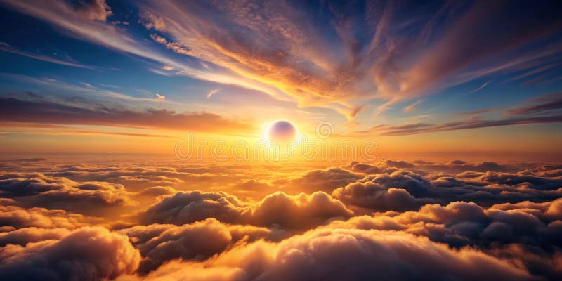 Golden Hour Eclipse Above a Sea of Clouds an Aerial View. Generative AI Stock Illustration ...