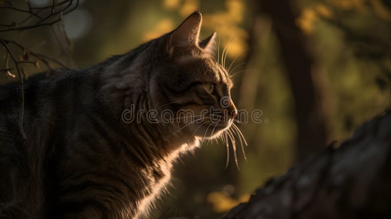 Golden Hour Enchantment: a Captivating Cat in Focus Stock Illustration ...