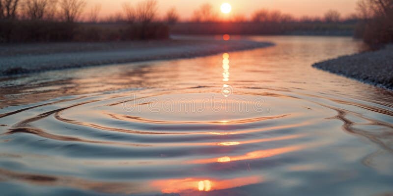 Golden Hour Glow on a Winding River Surface Reflecting the Setting Sun ...