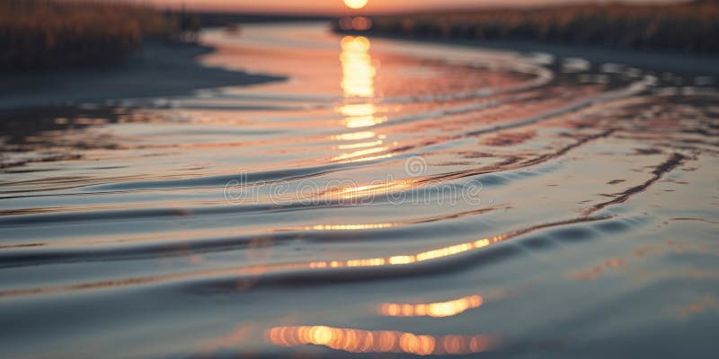 Golden Hour Glow on a Winding River Surface Reflecting the Setting Sun ...