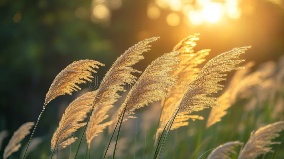 Golden Hour Grass Field Sunset Landscape Stock Illustration ...