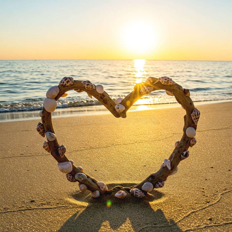 Golden Hour Heart Seashell Love on the Shore Stock Photo - Image of ...