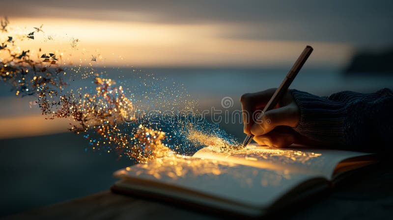 Golden Hour Journal Writing Stock Image - Image of peace, dark: 384715257