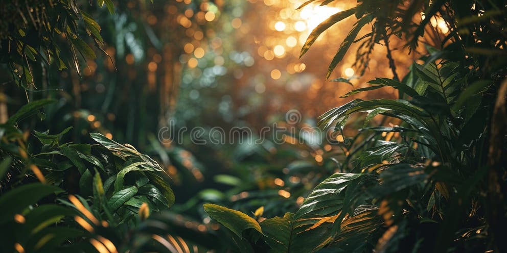 Golden Hour Jungle Foliage with Macro Textures Stock Image - Image of ...
