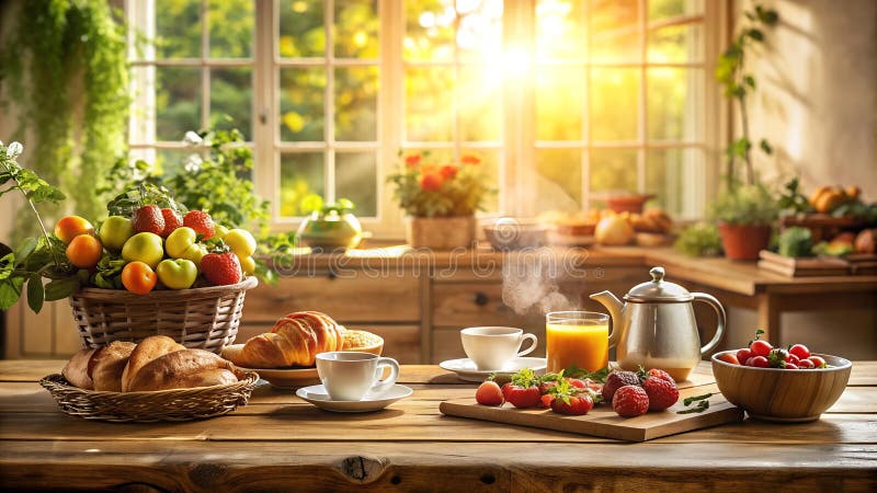 Golden Hour Kitchen: a Symphony of Light and Shadow Dances on a Rustic ...