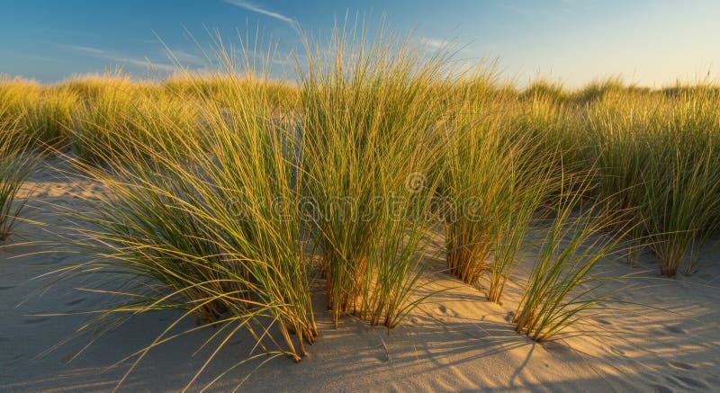 Golden Hour Light on Beach Dune Grass Stock Illustration - Illustration ...