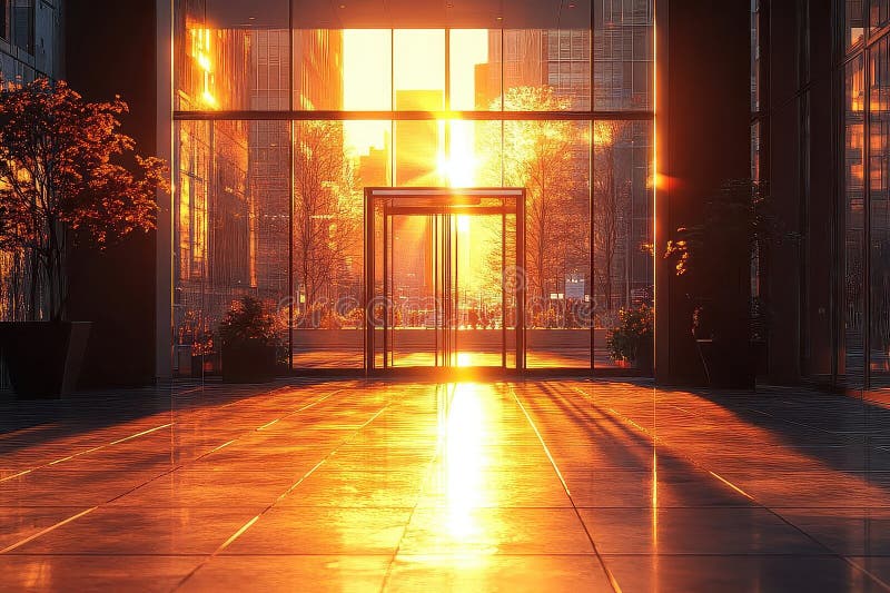 Sun Shining on Modern School Building with Trees Stock Photo - Image of ...