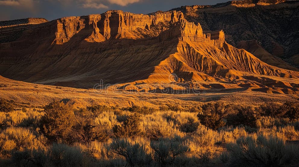 Golden Hour Lighting a Mountain Ridge with Soft Shadows. Stock Image ...