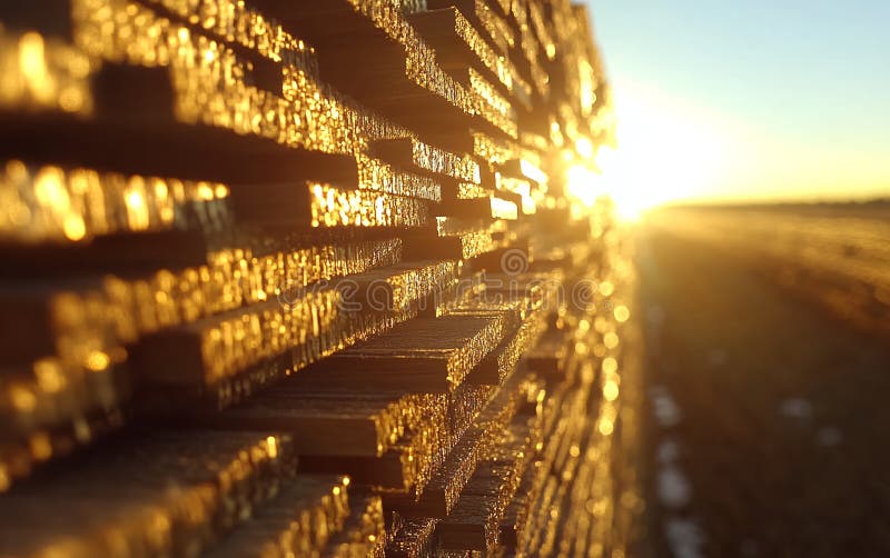 Golden Hour Lumber Stack Sunset Wood Texture Background Beams Light ...