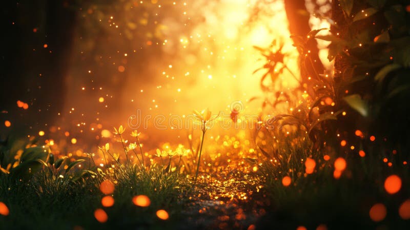 Golden Hour Meadow Flowers Glowing with Magical Light Stock ...
