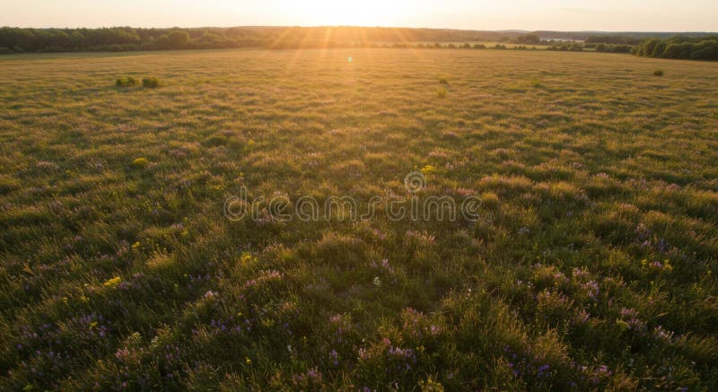 Golden Hour Meadow Sunset Landscape Stock Photo - Image of horizon ...