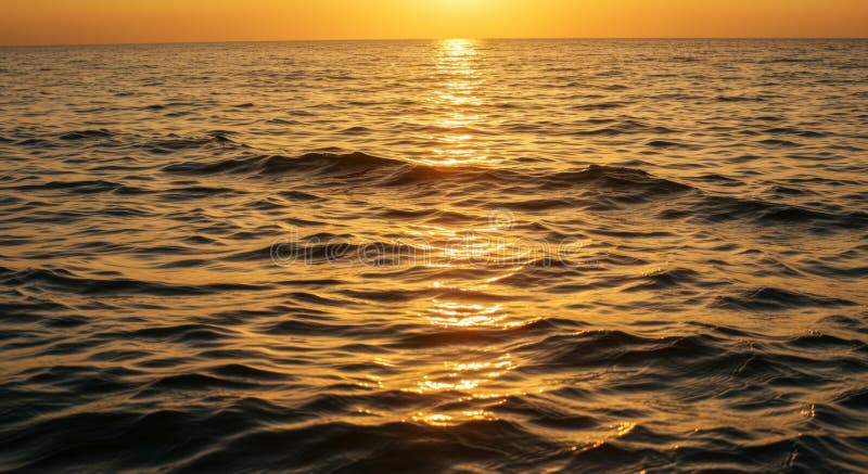 Golden Hour Ocean Sunset: Calm Waves and Golden Light Stock ...