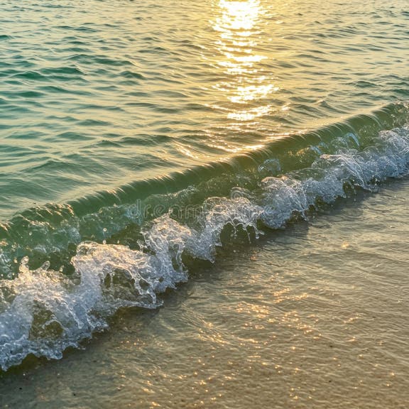 Golden Hour Ocean Wave on Sandy Beach Stock Illustration - Illustration ...