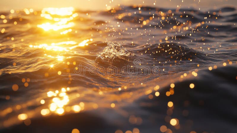Golden Hour Ocean Waves with Sparkling Reflections Stock Illustration ...