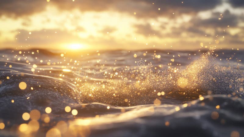 Golden Hour Ocean Waves with Sparkling Water Stock Illustration ...