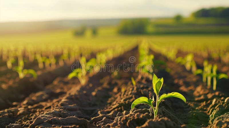 Golden Sunset Over Rows Young Plants Stock Photos - Free & Royalty-Free ...
