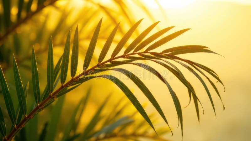 Golden Hour Palm Leaf: Vibrant Green Fronds at Sunset Stock ...