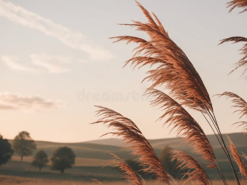 Golden Hour Pampas Grass in a Rural Setting Stock Image - Image of ...