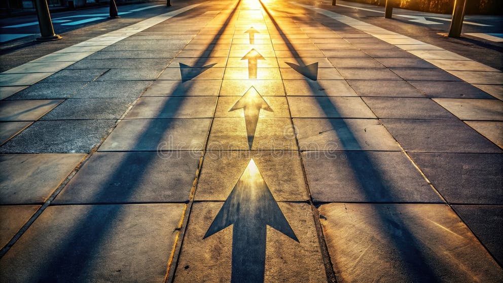 Golden Hour Path Forward Progress Indicated by Arrows on Pavement ...