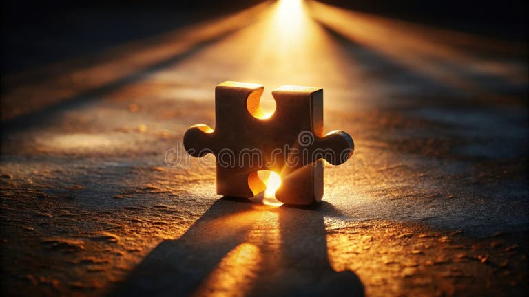 Golden Hour Puzzle Piece Solution and Success Concept. Generative AI ...