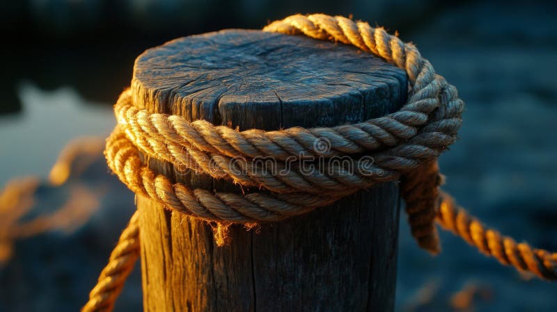 Golden Hour Rope on Weathered Wooden Post Stock Illustration ...
