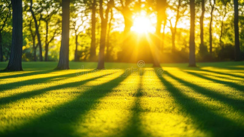 Golden Hour Serenity Light and Shadow Play in Forest Glade Sunbeams ...