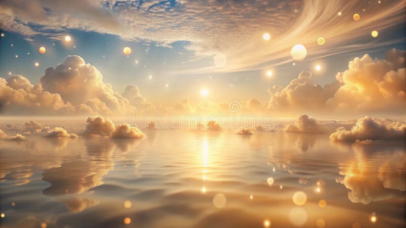 Golden Hour Serenity a Peaceful Reflection of Clouds and Celestial ...