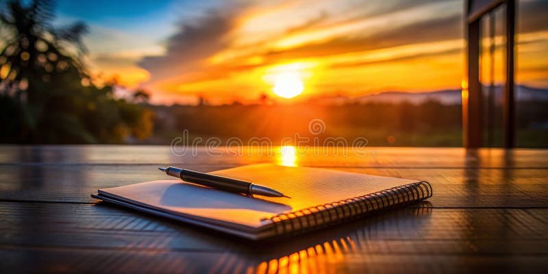 Golden Hour Study Session Silhouette of a Notebook and Pen at Sunset ...