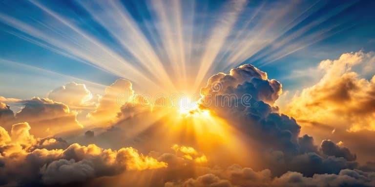 Golden Hour Sun Rays Burst through Dramatic Cloudscape. Generative AI ...