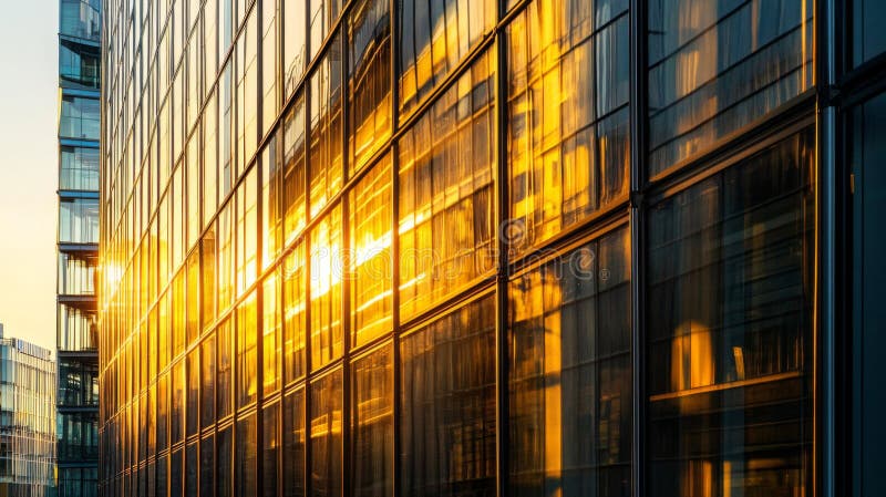 Golden Hour Sunlight on Modern Glass Building Stock Illustration ...